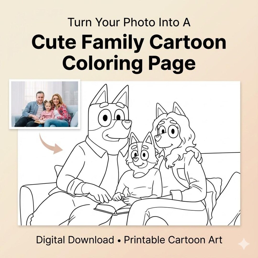 Personalized Family Cartoon Coloring Page From Photo (digital Download ...