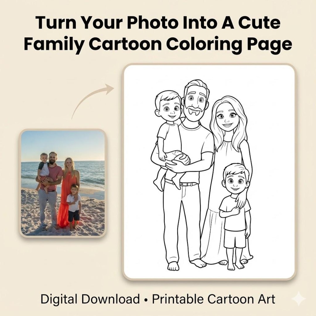Custom Family Cartoon Coloring Page From Photo (PDF, PNG) - Etsy