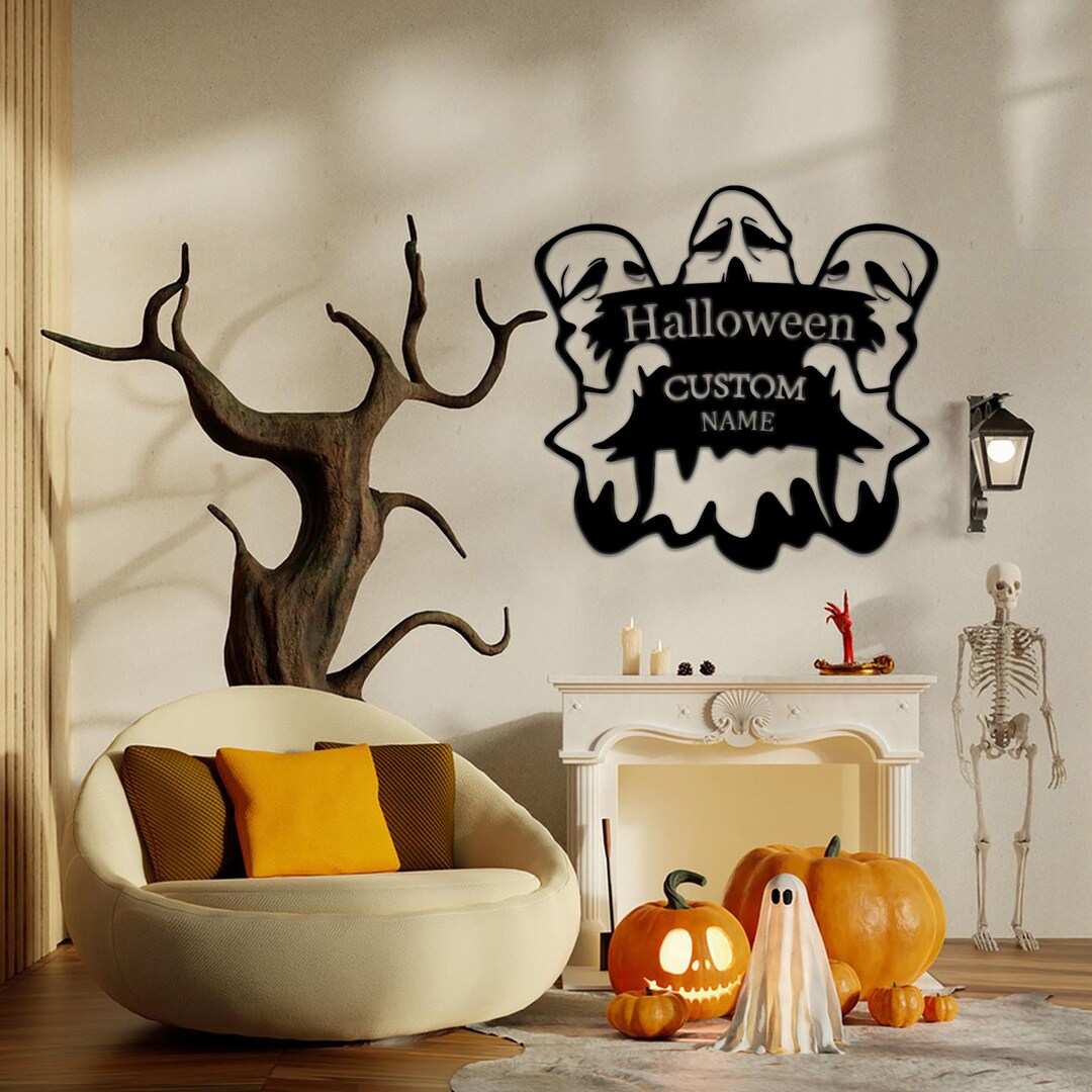 Personalized Halloween Ghost Trio Metal Sign – Custom Spooky Decor for ...
