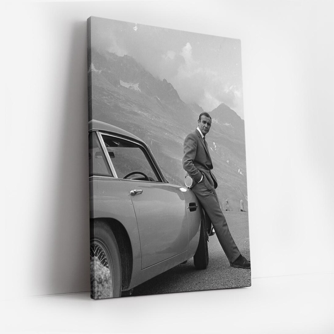 Sean Connery James Bond Classic Car Wall Art, Vintage Black and White ...