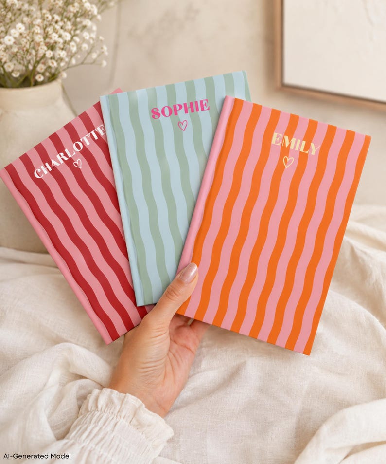 Personalized Striped Hardcover Journal, Custom Stripe Journal With Name ...