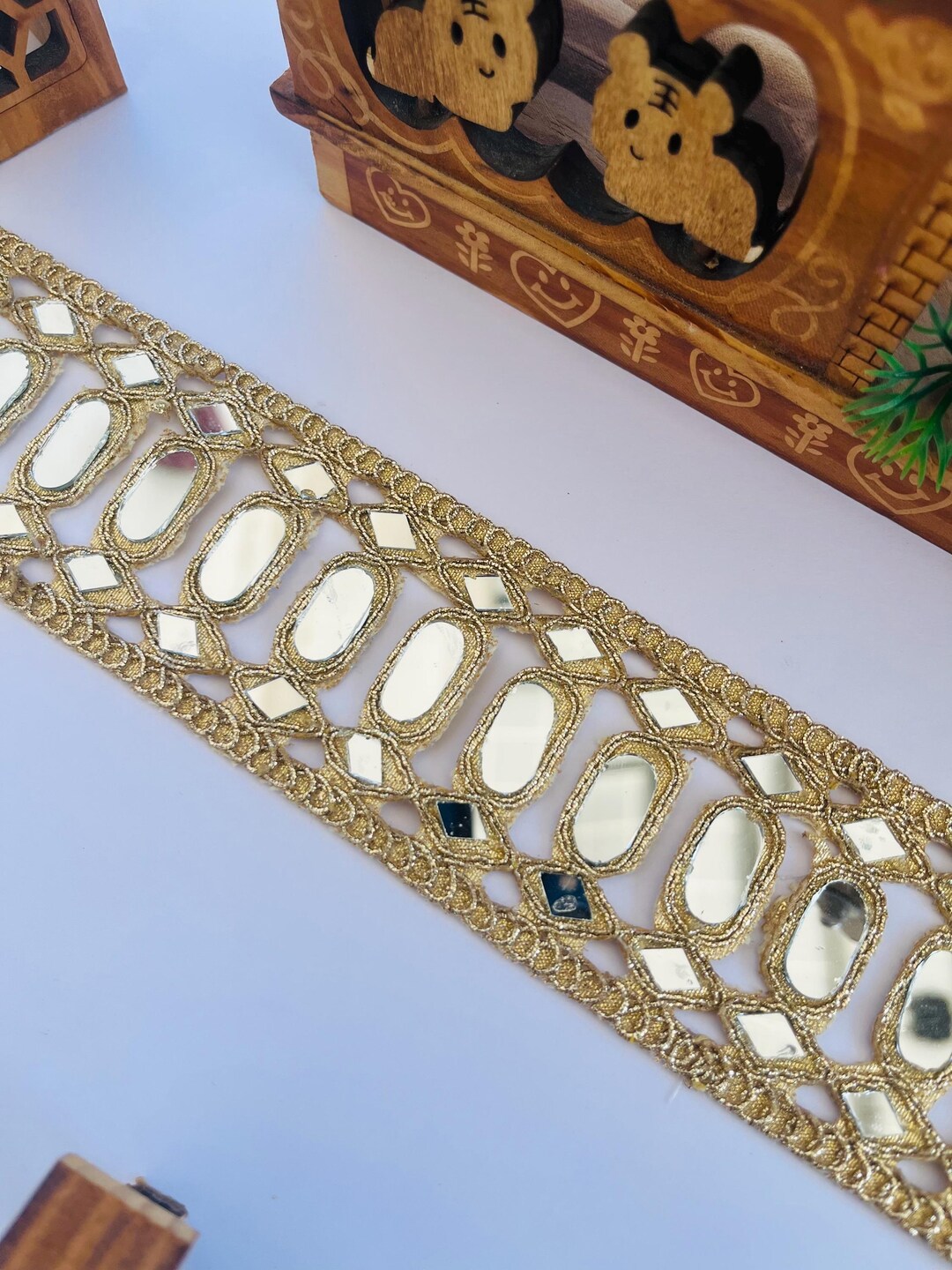 Golden Mirror Work Border | 2 Inch Embroidery Lace by Yard - Etsy