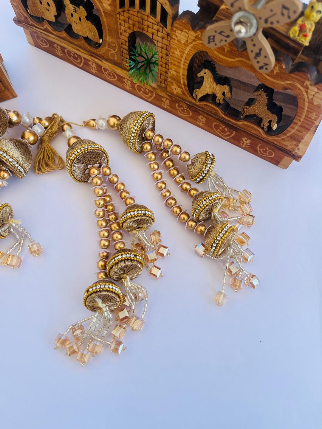 7 Inch Long Gold Jhumka Latkan Heavy Tassels Pair for Lehenga Blouse, 1 ...