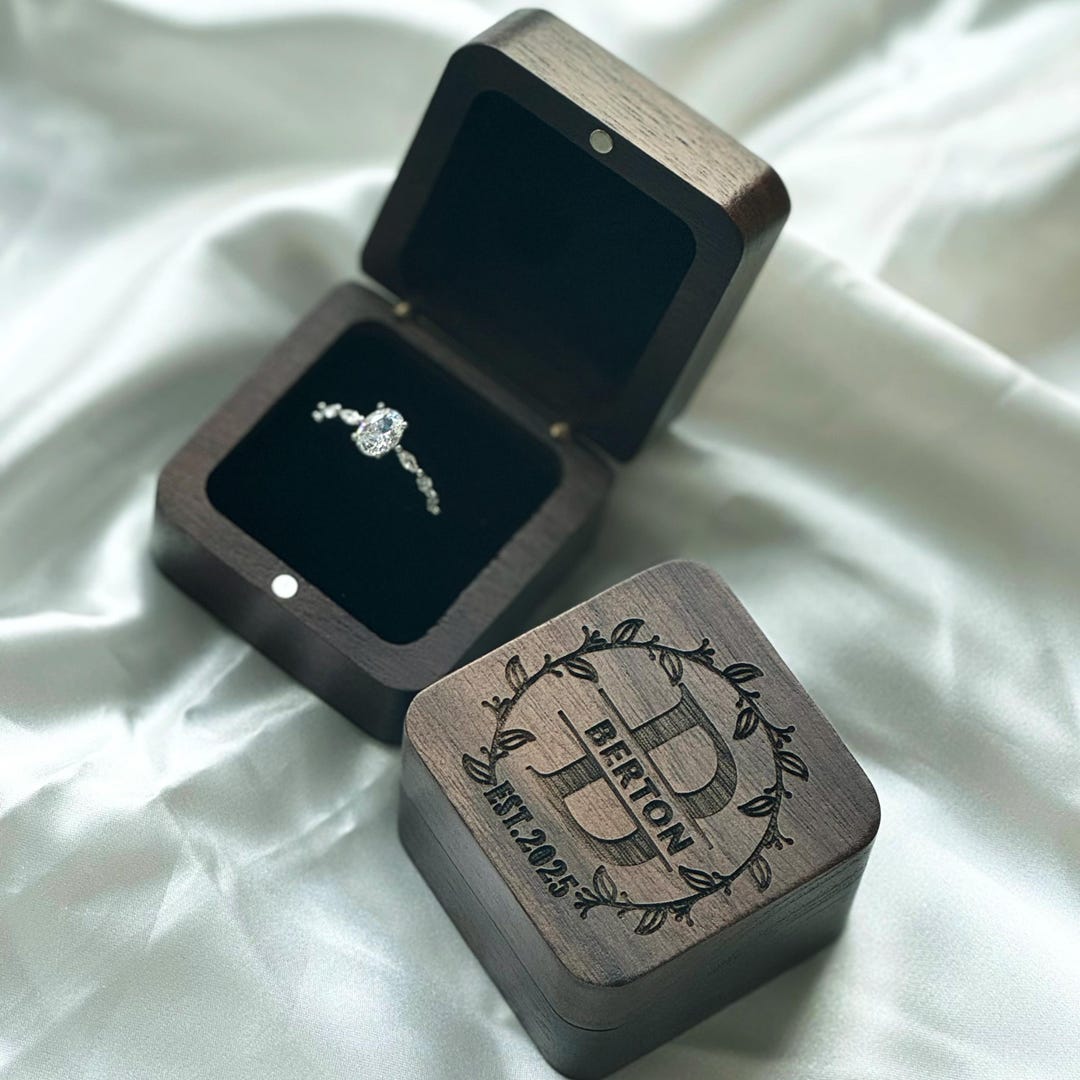 Personalized Wooden Ring Box, Custom Engraved Walnut Ring Box, Custom ...