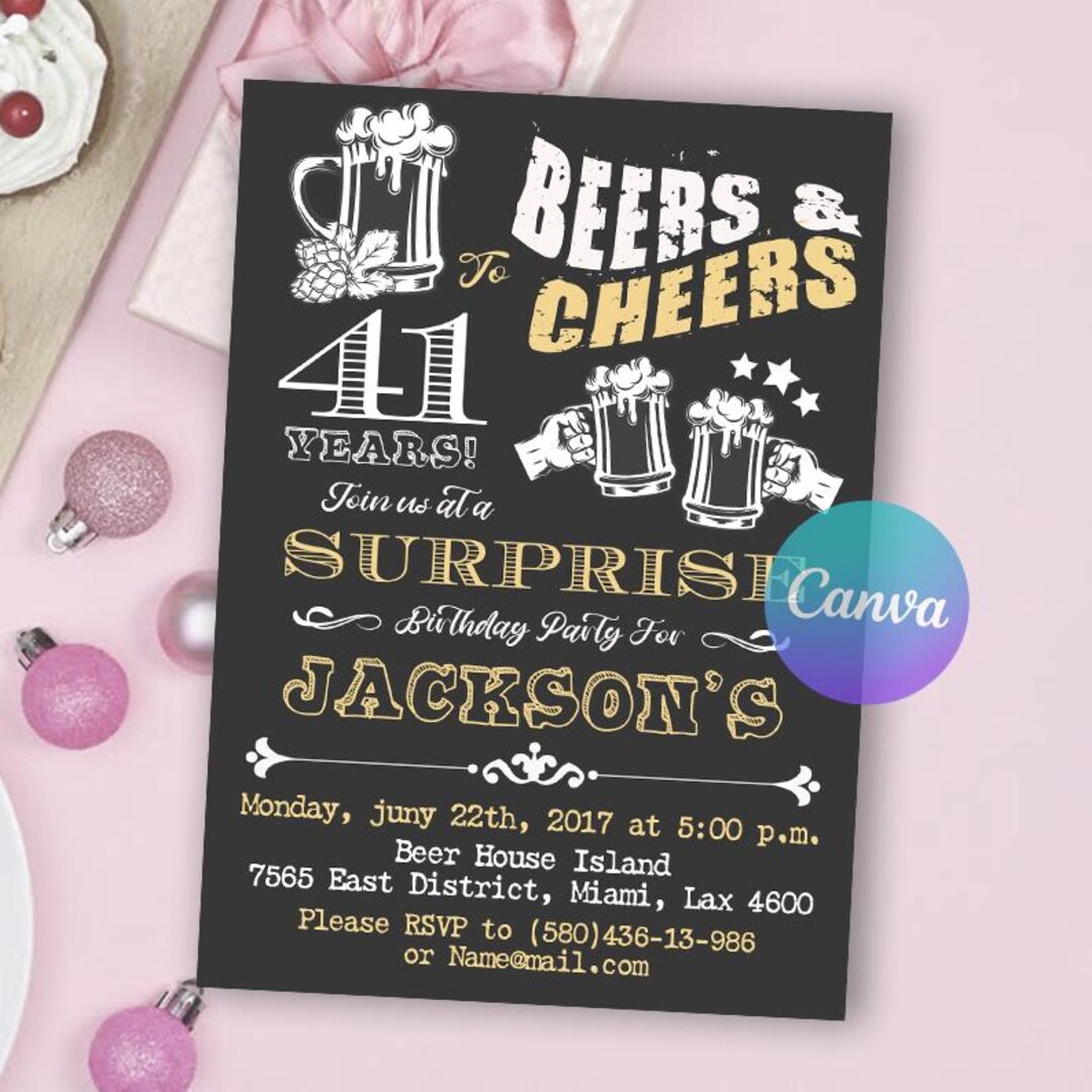 Beer Surprise Birthday Party Invitation, Cheers and Beers Birthday ...