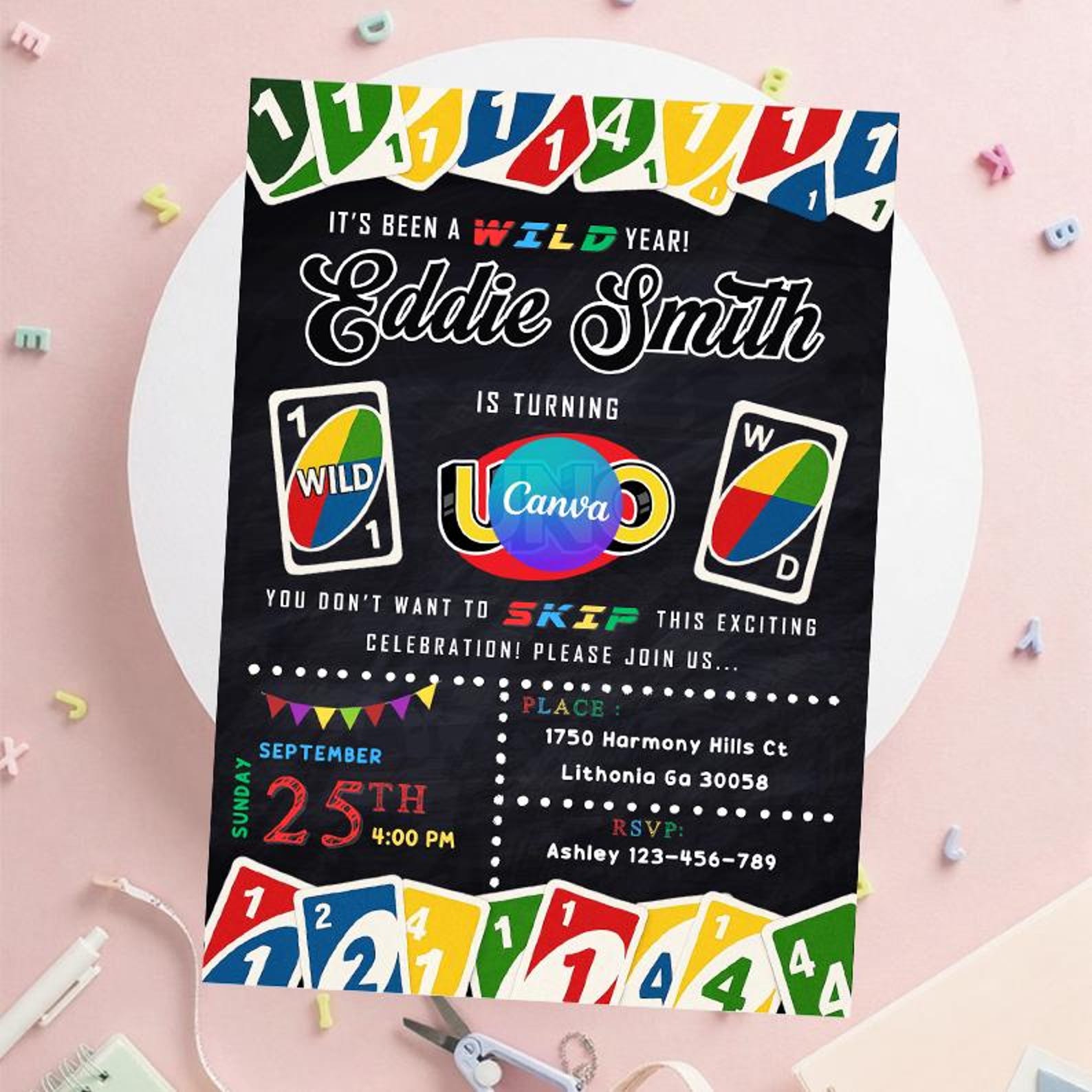 Game Night Inspired Birthday Invitation, Colorful Card Game Birthday ...