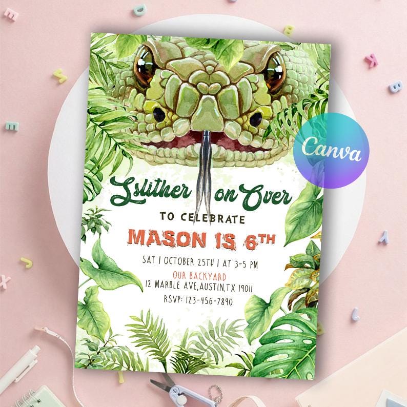 Snake Invitation Boy, Boy Snake Birthday Party, Snakes Invitations ...