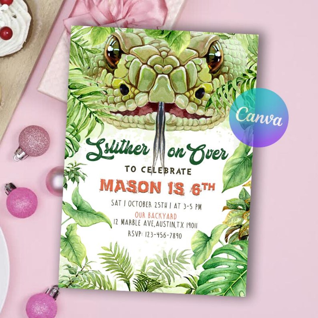 Snake Invitation Boy, Boy Snake Birthday Party, Snakes Invitations ...