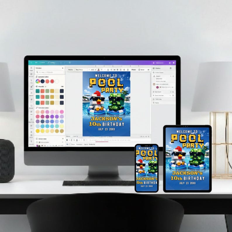 Pixel Block Pool Party Welcome Sign | Birthday Sign 18x24 | Editable ...