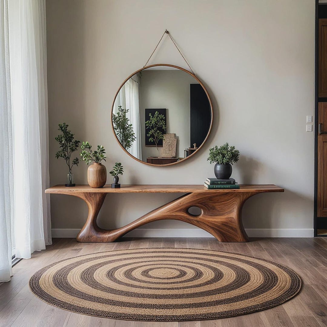 Natural Solid Wood Console Table, Sculptural Organic Curved Base ...