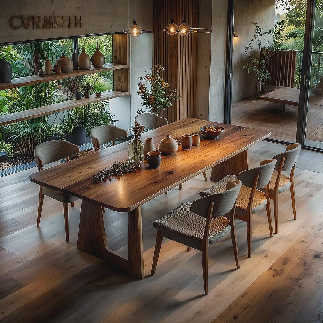 Modern Wooden Dining Table, Large Rectangular Table With Sculpted Legs ...