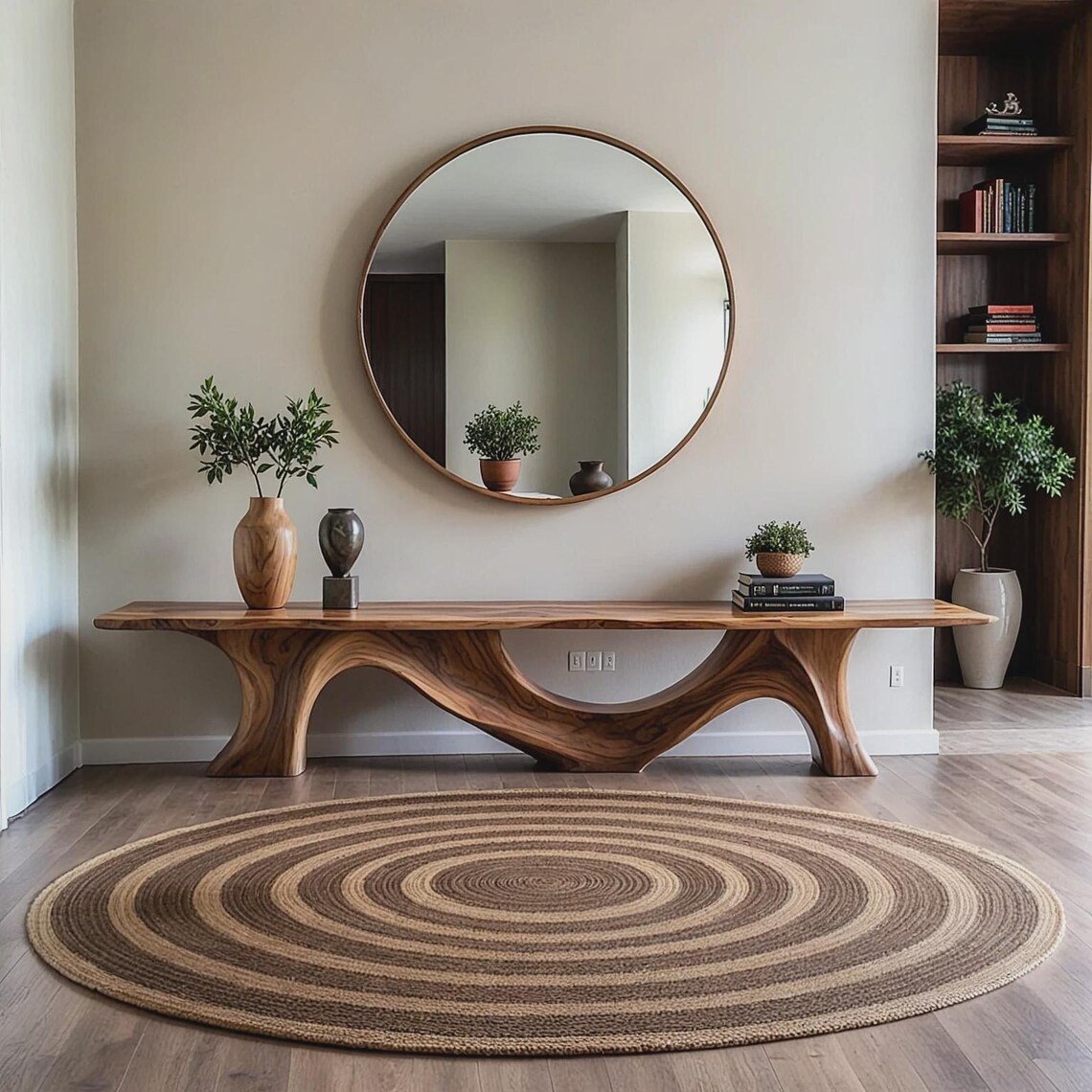 Natural Solid Wood Console Table, Sculptural Organic Curved Base ...