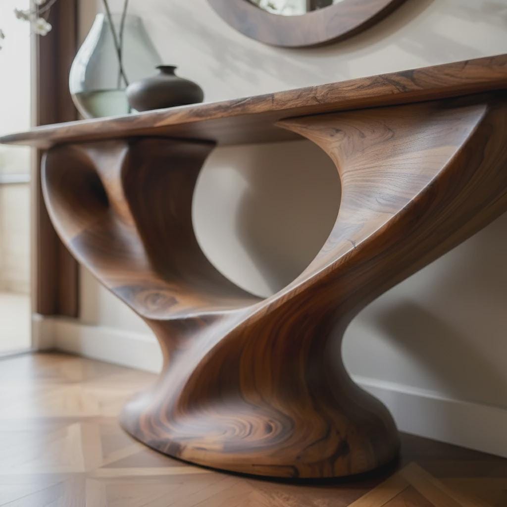 Natural Solid Wood Modern Sculptural Console Table, Organic Curved ...