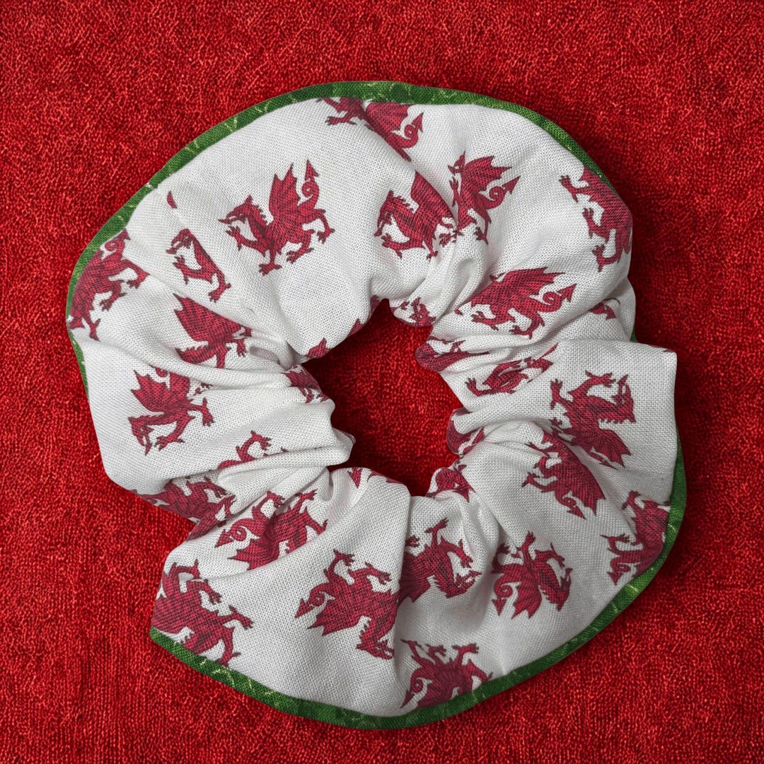 Fun Welsh Dragon Handmade Scrunchie With Pretty Green Edge Detail - 100 ...