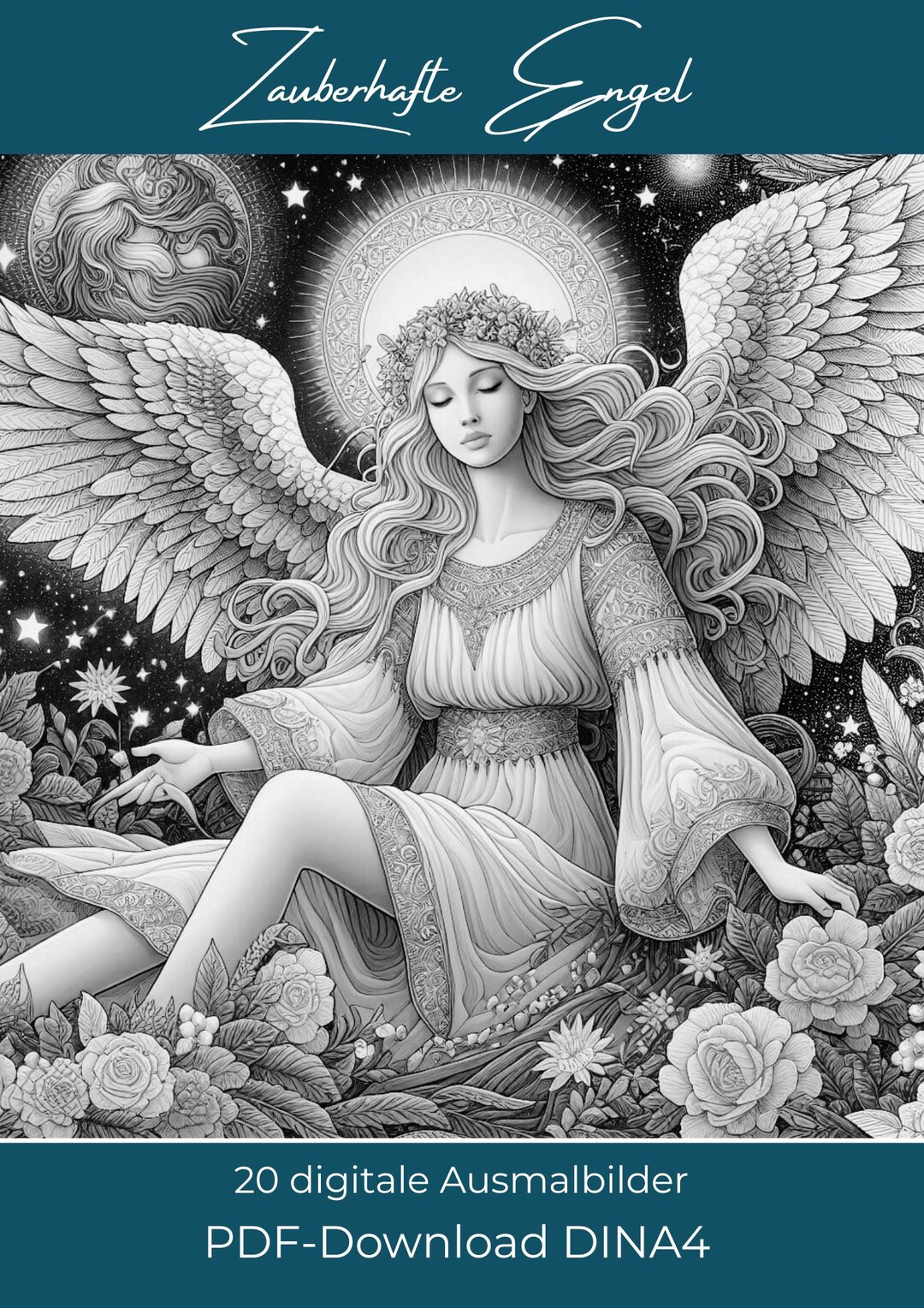 Enchanting Angels – 20 Digital Coloring Pages | Angel Coloring Book PDF ...