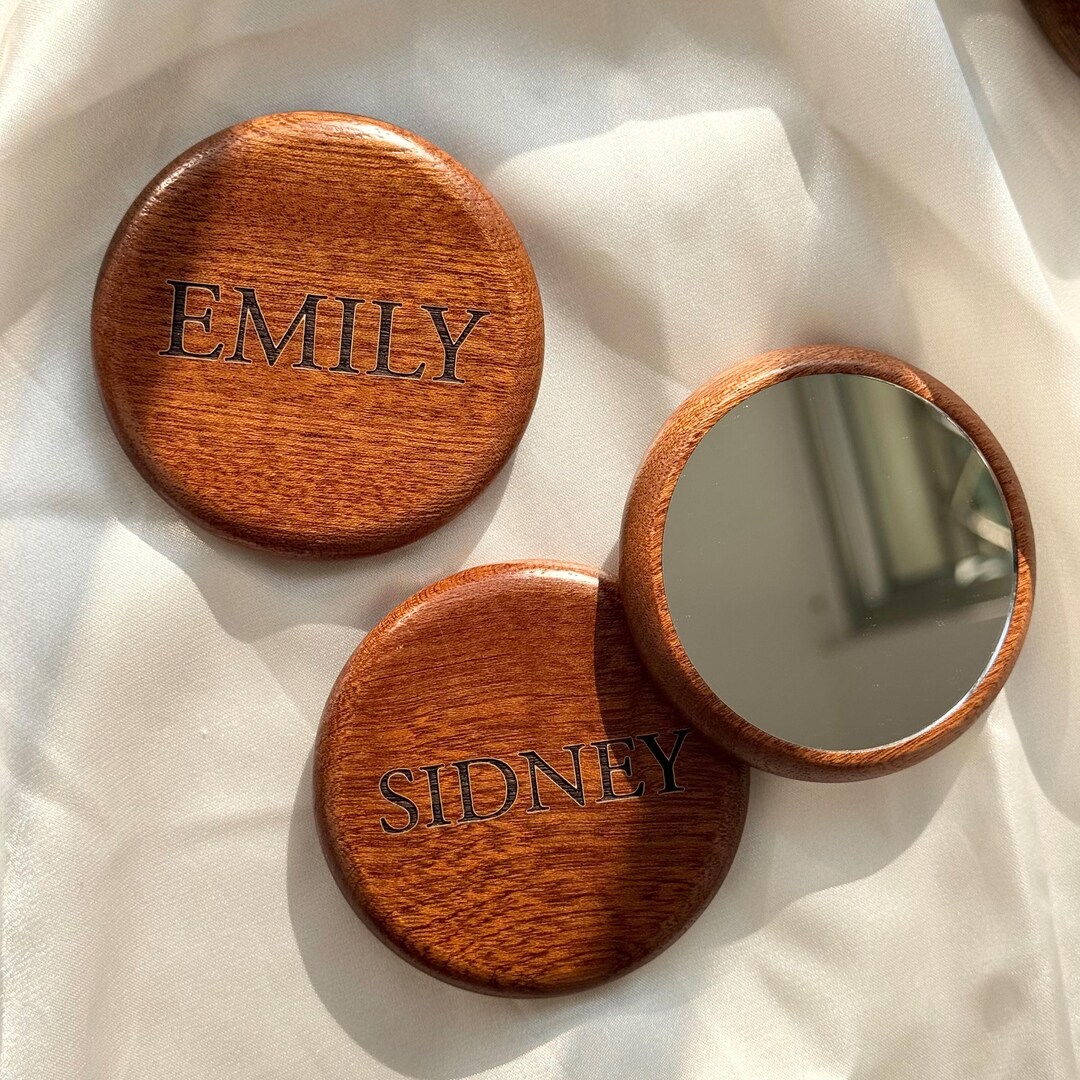 Personalized Wooden Compact Mirror, Custom Name Engraved Wood Makeup ...