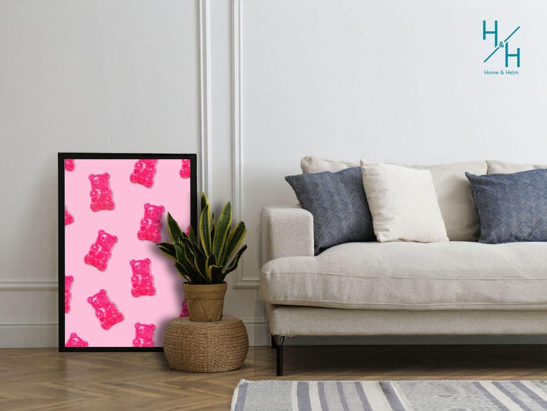 Pink Gummy Bear Print | Preppy Candy Wall Decor (digital Download ...
