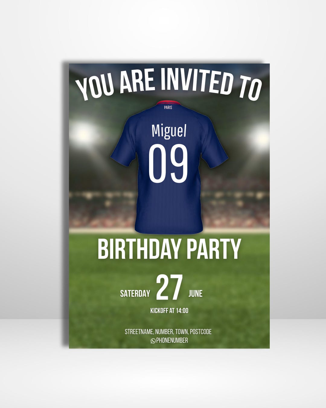 Editable Football Birthday Invitation - PSG Paris Saint Germain ...