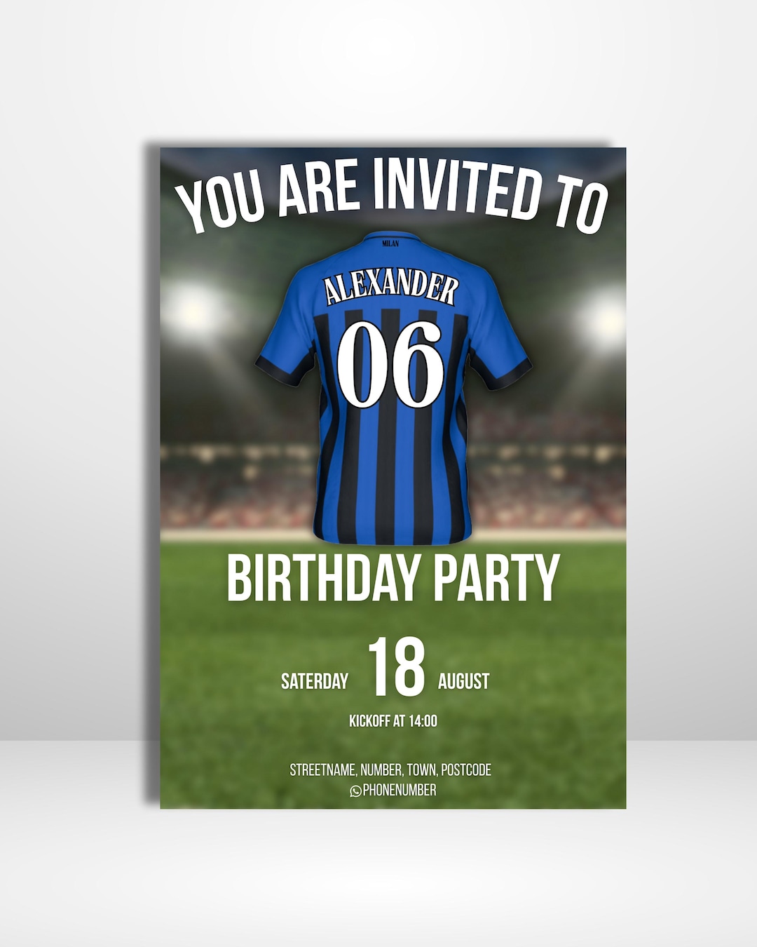 Editable Football Birthday Invitation - Inter Milan-inspired (digital ...