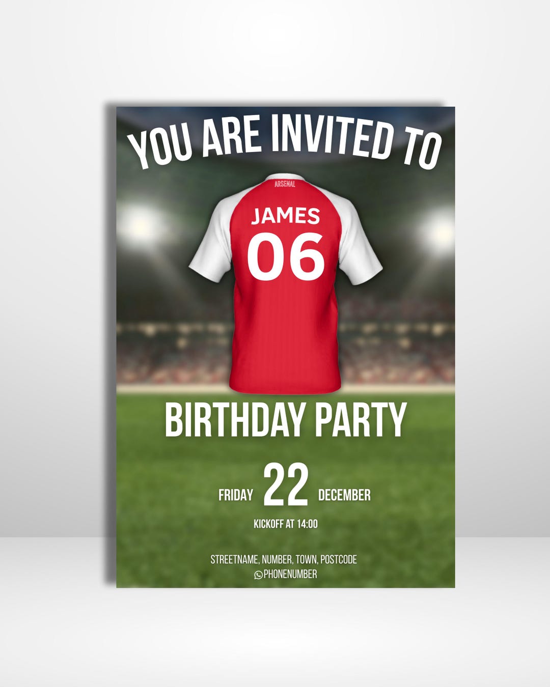 Editable Football Birthday Invitation - Arsenal-inspired (digital ...