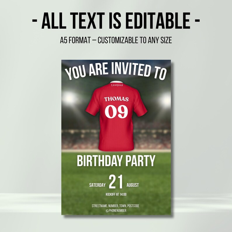 Editable Football Birthday Invitation - Liverpool-inspired (digital ...