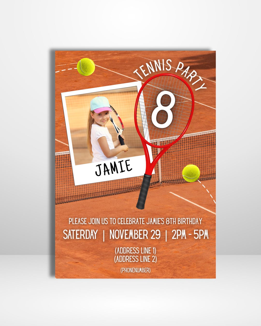 Editable Tennis Birthday Invitation Template – Tennis Party Invite ...