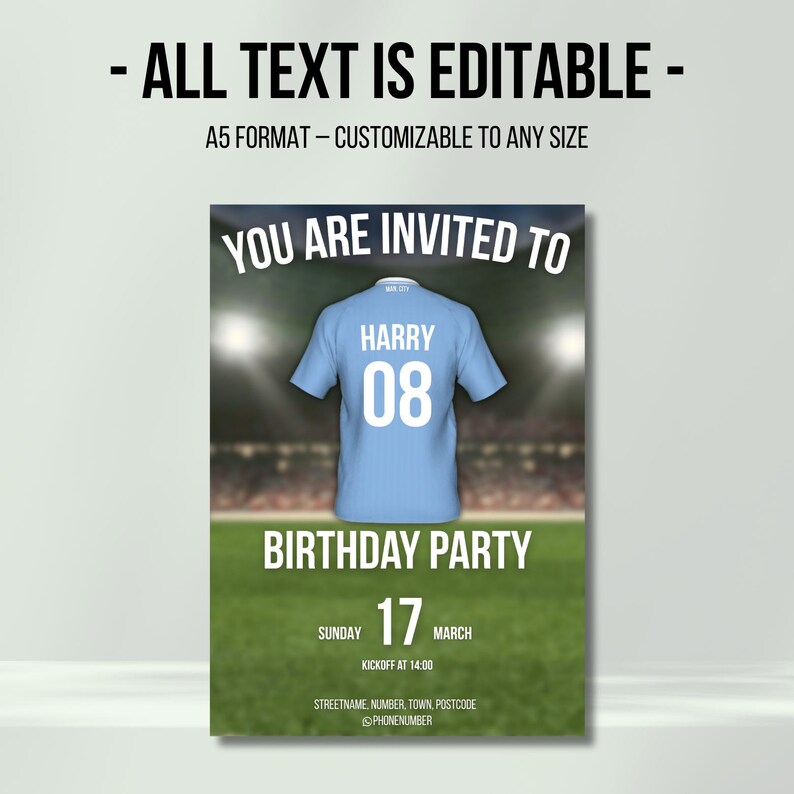 Editable Football Birthday Invitation - Manchester City-inspired ...