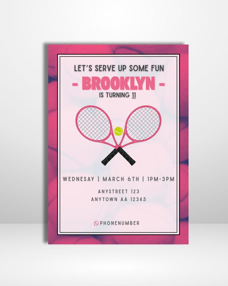 Editable Tennis Birthday Invitation Template – Tennis Party Invite ...