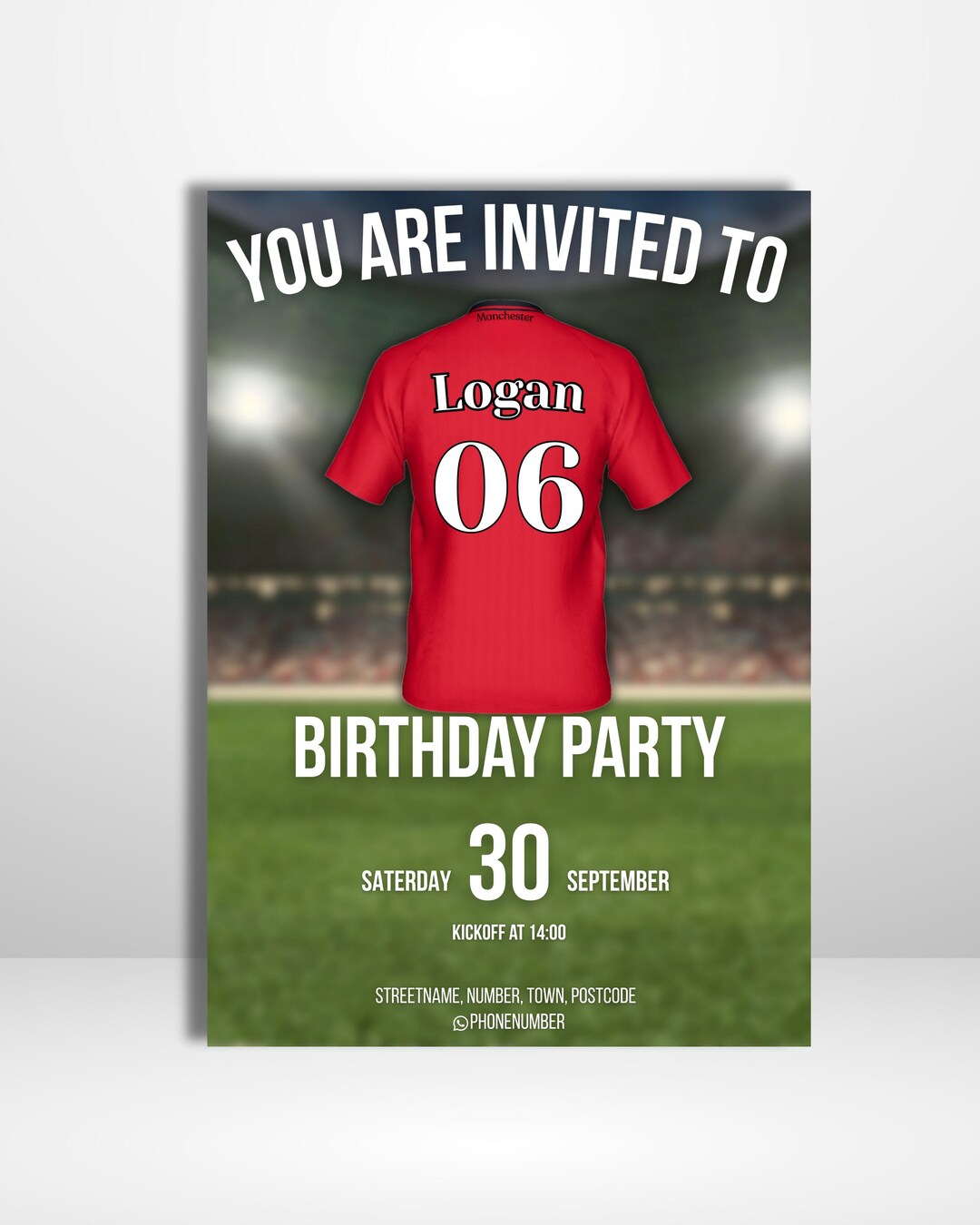 Editable Football Birthday Invitation - Manchester United-inspired ...