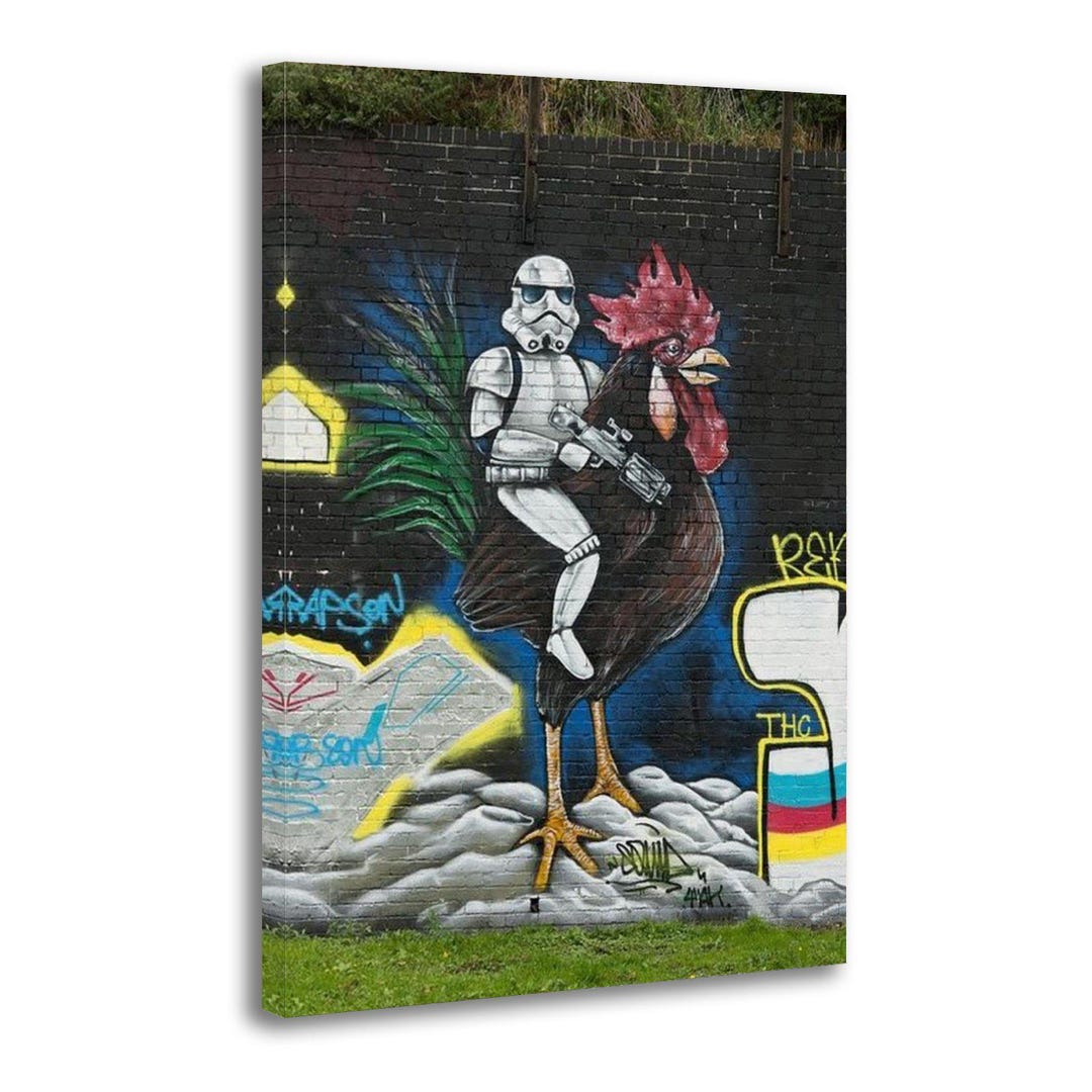 Stormtrooper Riding Giant Rooster Graffiti Mural Print Urban Street Art ...
