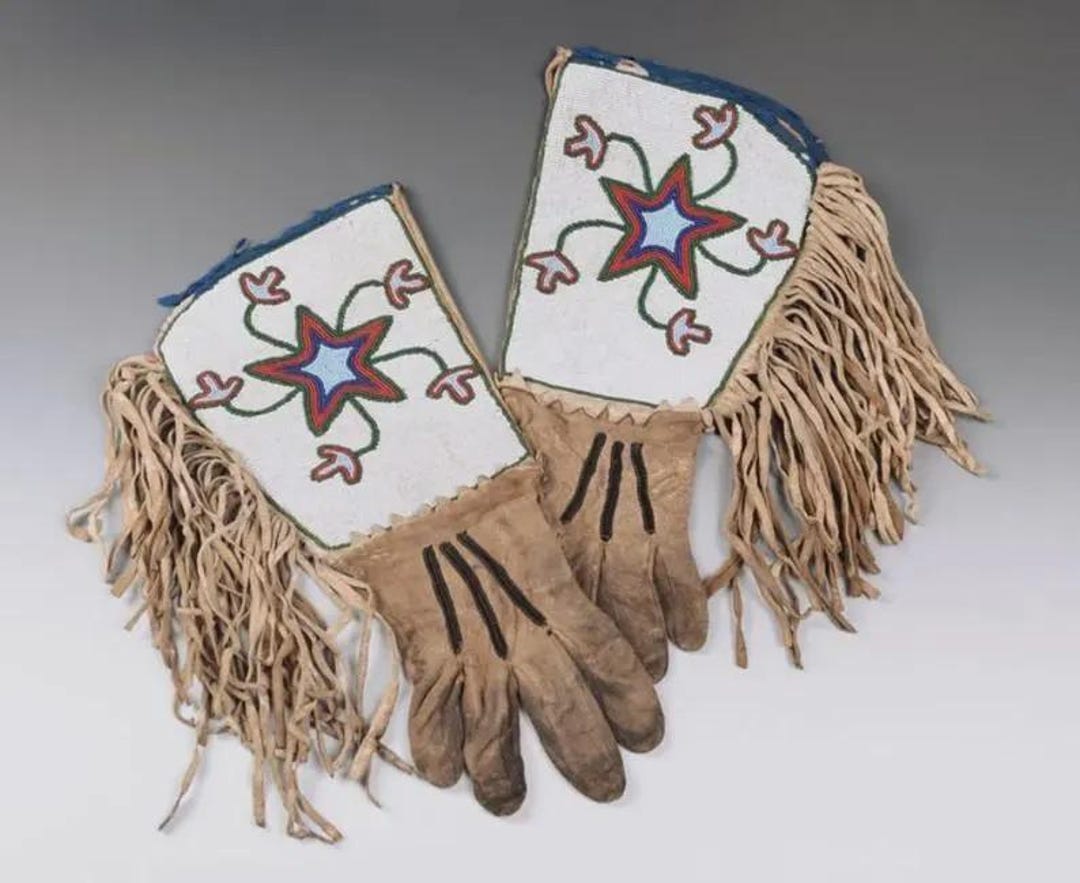 Native American Style Beaded Buffalo Hide Gloves – Handmade Tribal ...