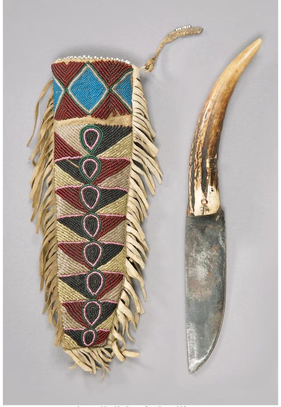 Antique Cree Beaded Hide Knife Sheath With Knife – Handcrafted Native ...