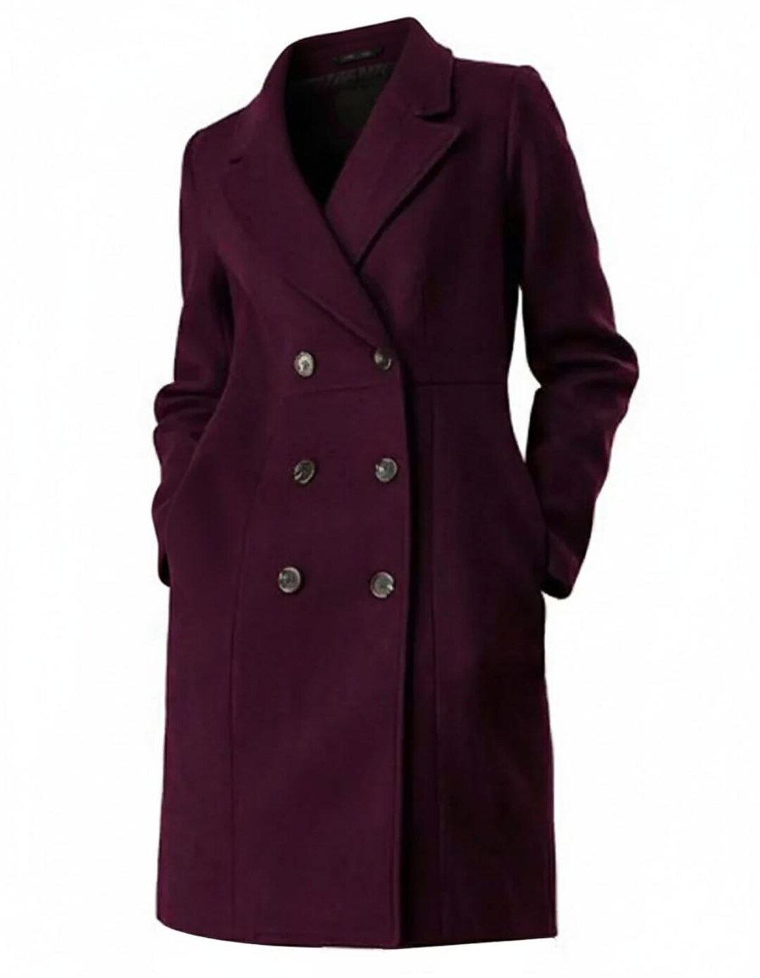 Women's Deep Purple Double Breasted Coat, Wool Blend Long Trench, Plum ...