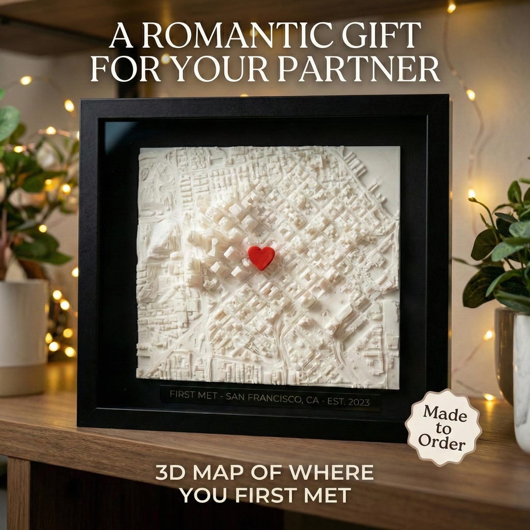 Where We First Met 3D Map • Custom City Topography Shadow Box ...
