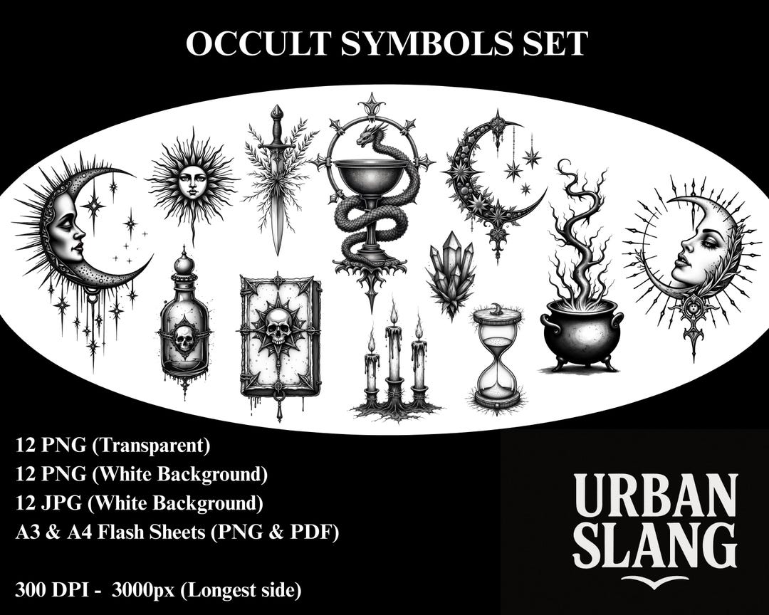 Gothic Occult Symbols Image Pack + Flash – Printable Tattoo & Wall Art ...
