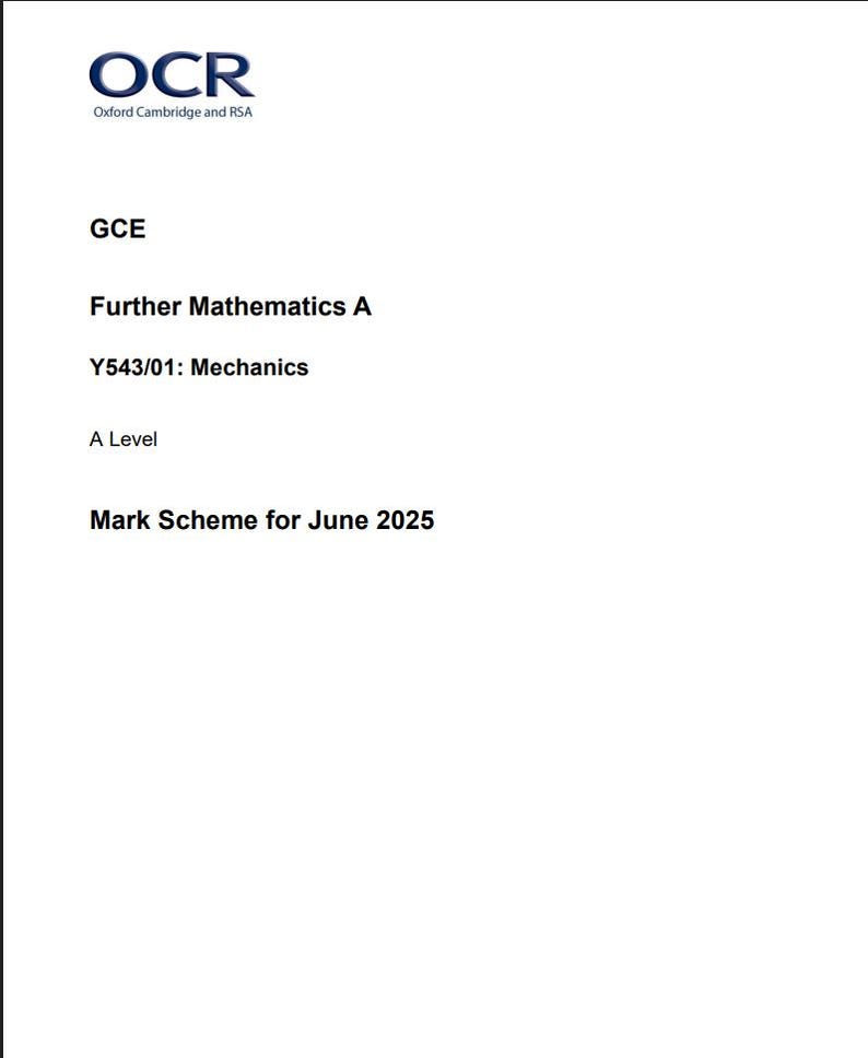 OCR A Level Further Mathematics A Paper 1 2025 Mark Scheme Y54301 - Etsy