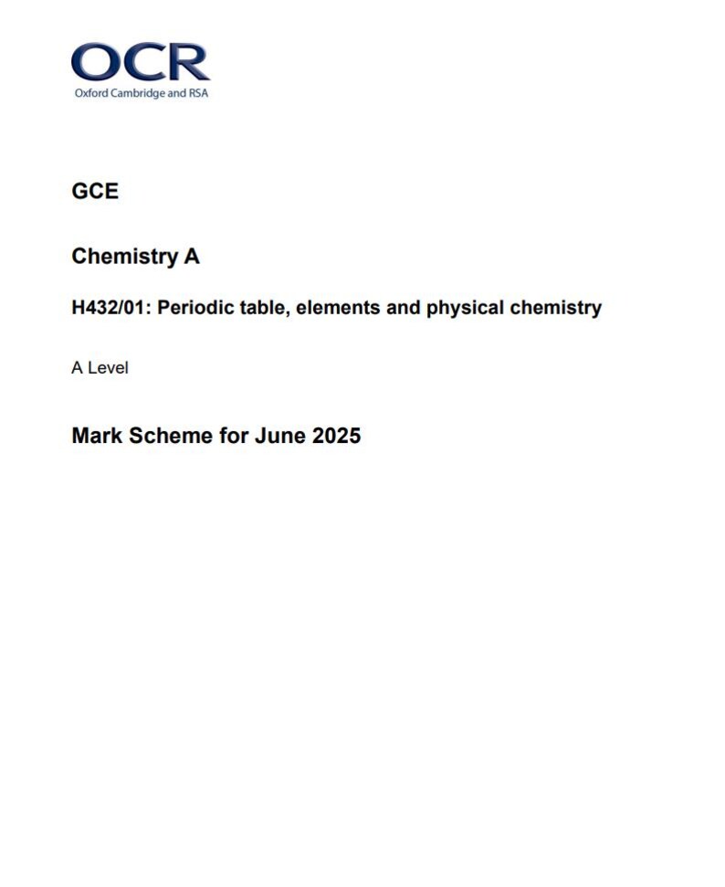 OCR A Level Chemistry A Paper 1 2025 Mark Scheme H432/01 - Etsy Australia