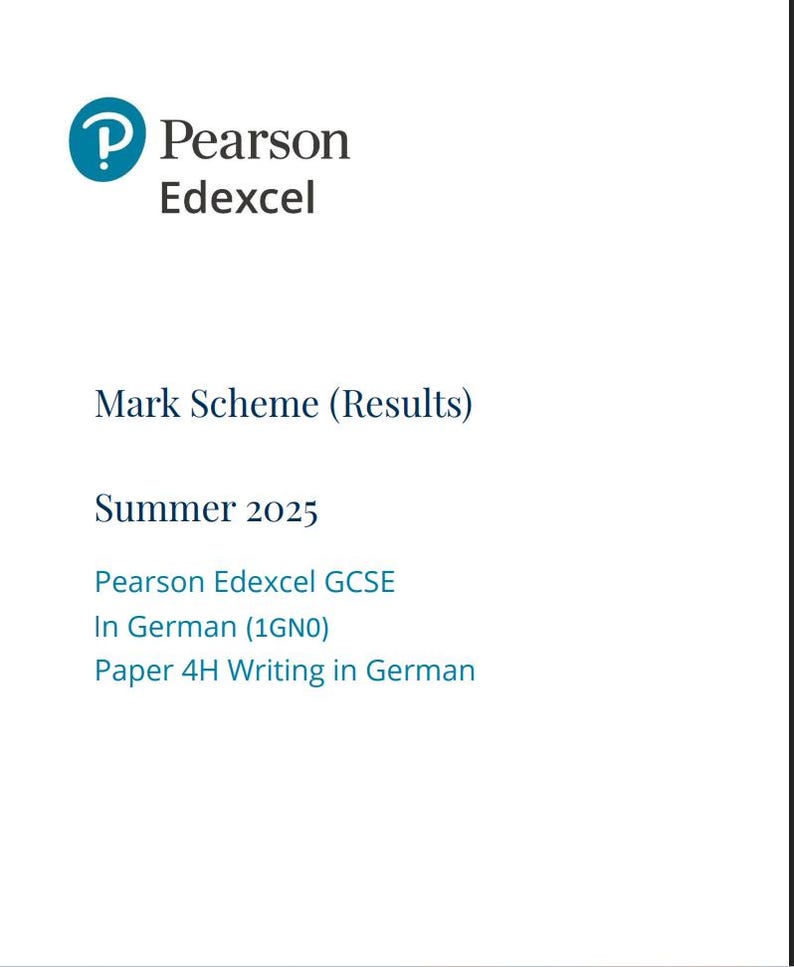 2025 Pearson Edexcel GCSE German Paper 4H and Mark Scheme 1GN0/4H - Etsy