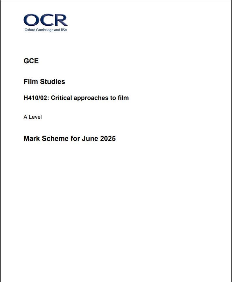 OCR A Level Film Studies Paper 2 2025 Esquema de calificación H010/02 ...