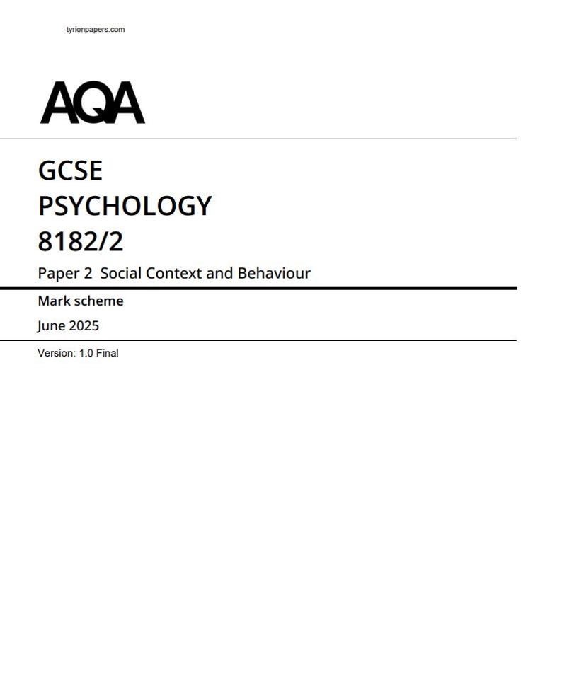 AQA GCSE Psychology Paper 2 and Mark Scheme 8182/2 - Etsy