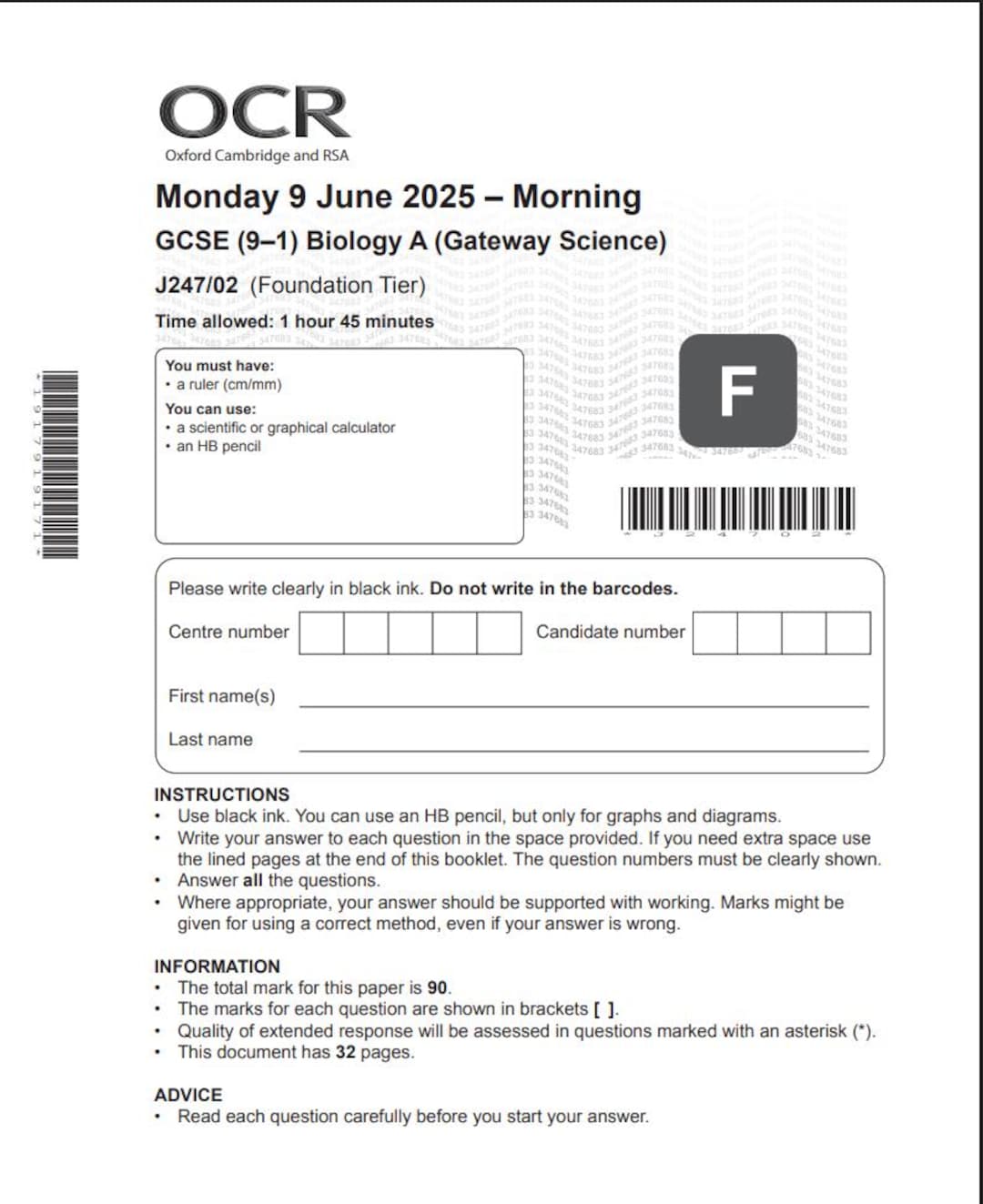 OCR GCSE Biology a Gateway Paper 2 2025 Mark Scheme J247/02 - Etsy ...
