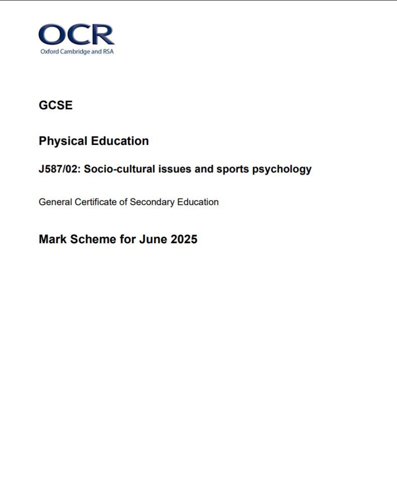OCR GCSE Physical Education Paper 2 2025 Mark Scheme J587/02 - Etsy