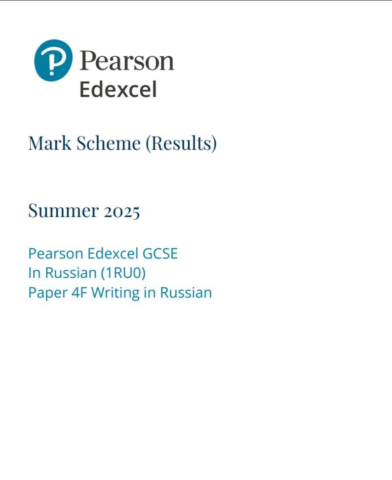 2025 Pearson Edexcel GCSE Russian Paper 4f and Mark Scheme 1ru04f - Etsy