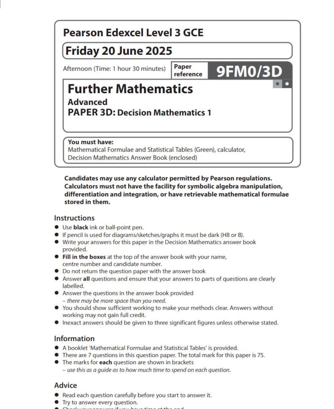 2025 Pearson Edexcel A Level Further Mathematics Paper 3d and Mark ...