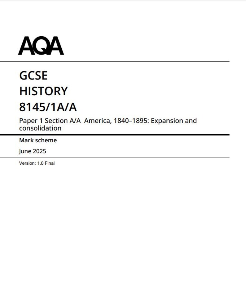 AQA GCSE History Paper 1 Sezione A/A 2025 Schema di valutazione 8145/1A ...