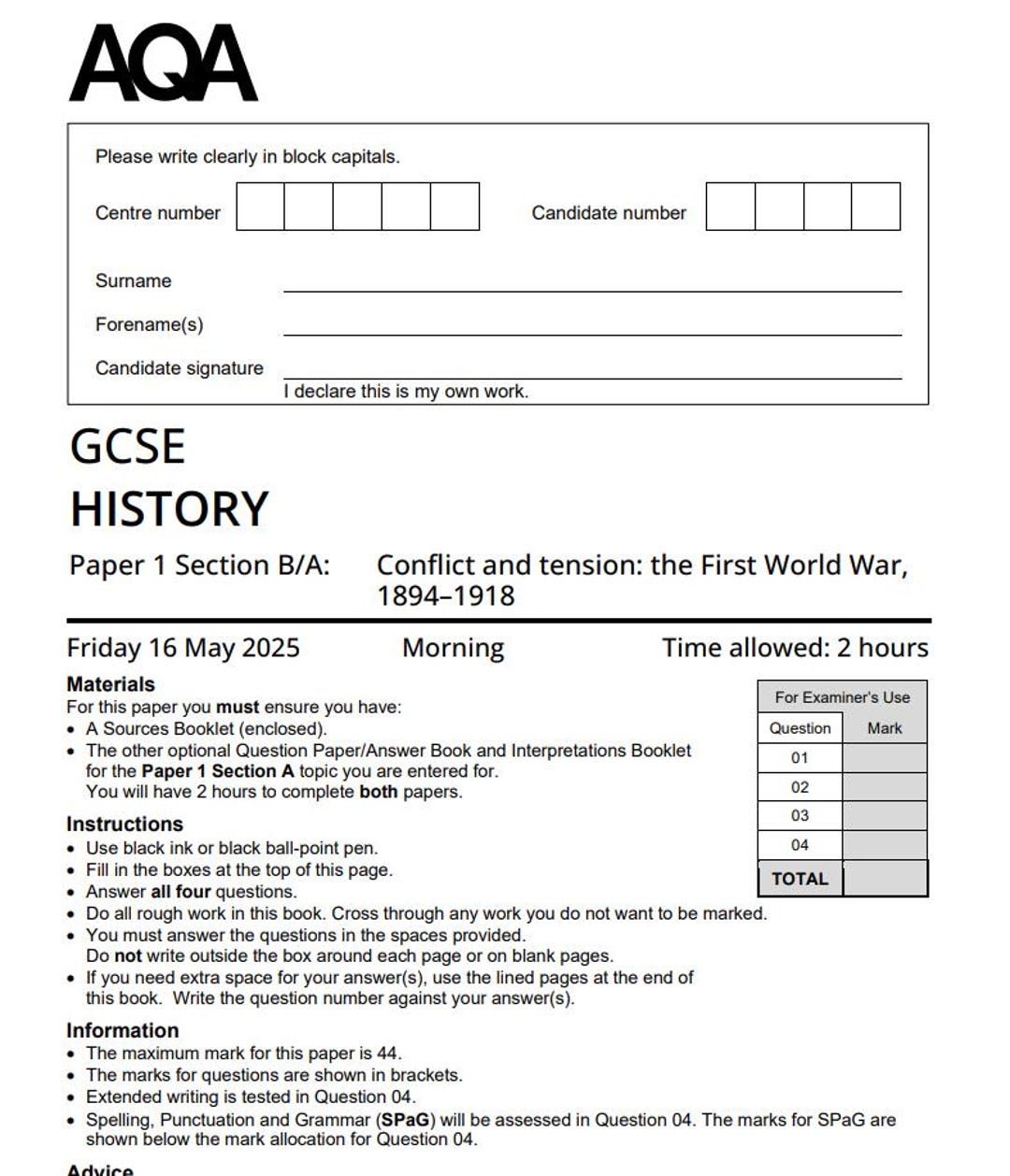 AQA GCSE History Paper 1 Section B/A 2025 Mark Scheme 8145/1b/a - Etsy ...