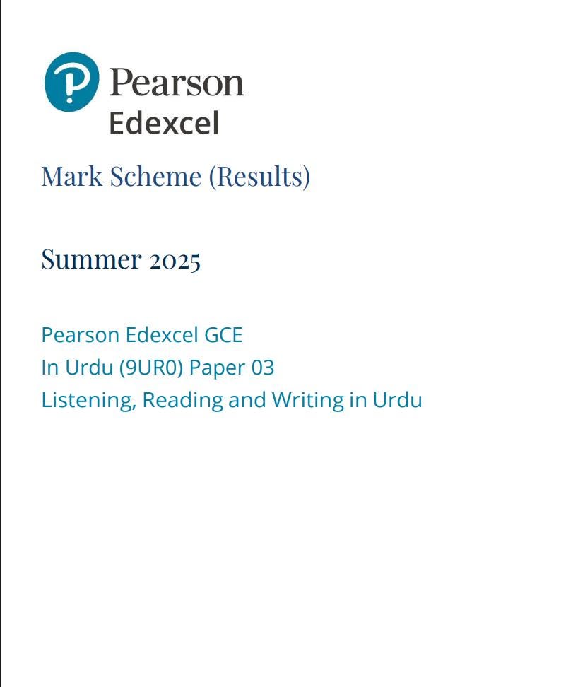 2025 Pearson Edexcel A Level Urdu Papier 3 und Mark Scheme 9ur0/03 ...