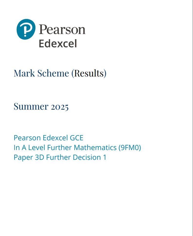 2025 Pearson Edexcel A Level Further Mathematics Paper 3d and Mark ...