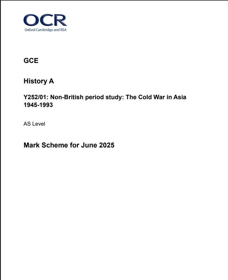OCR AS Level History A Paper 1 2025 Mark Scheme Y252/01 - Etsy UK