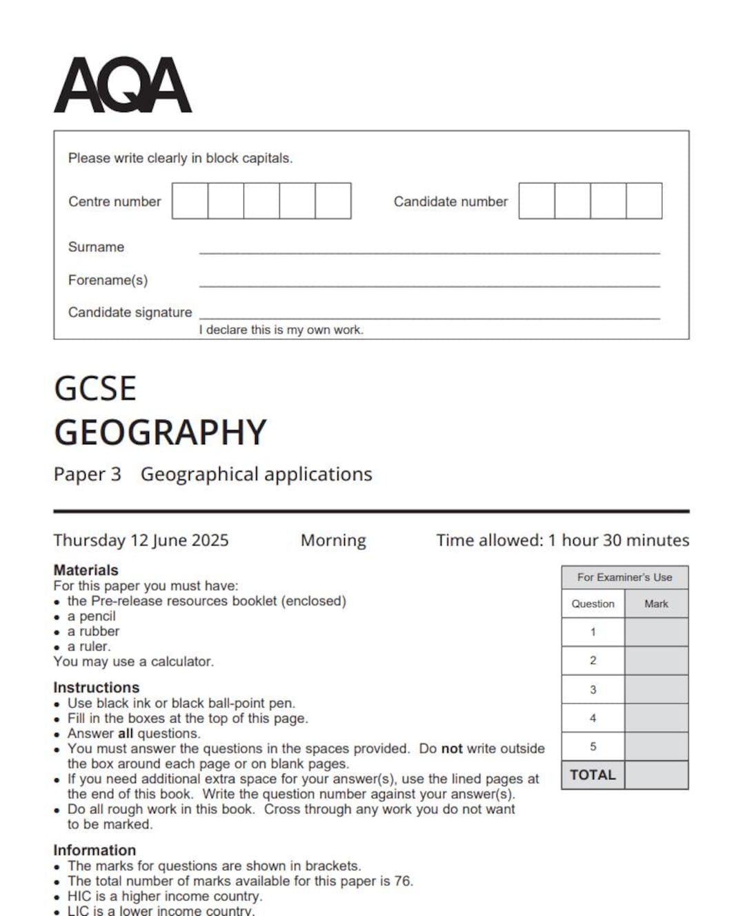 2025 Aqa Gcse Geography Paper 3 and Mark Scheme 8035/3 - Etsy